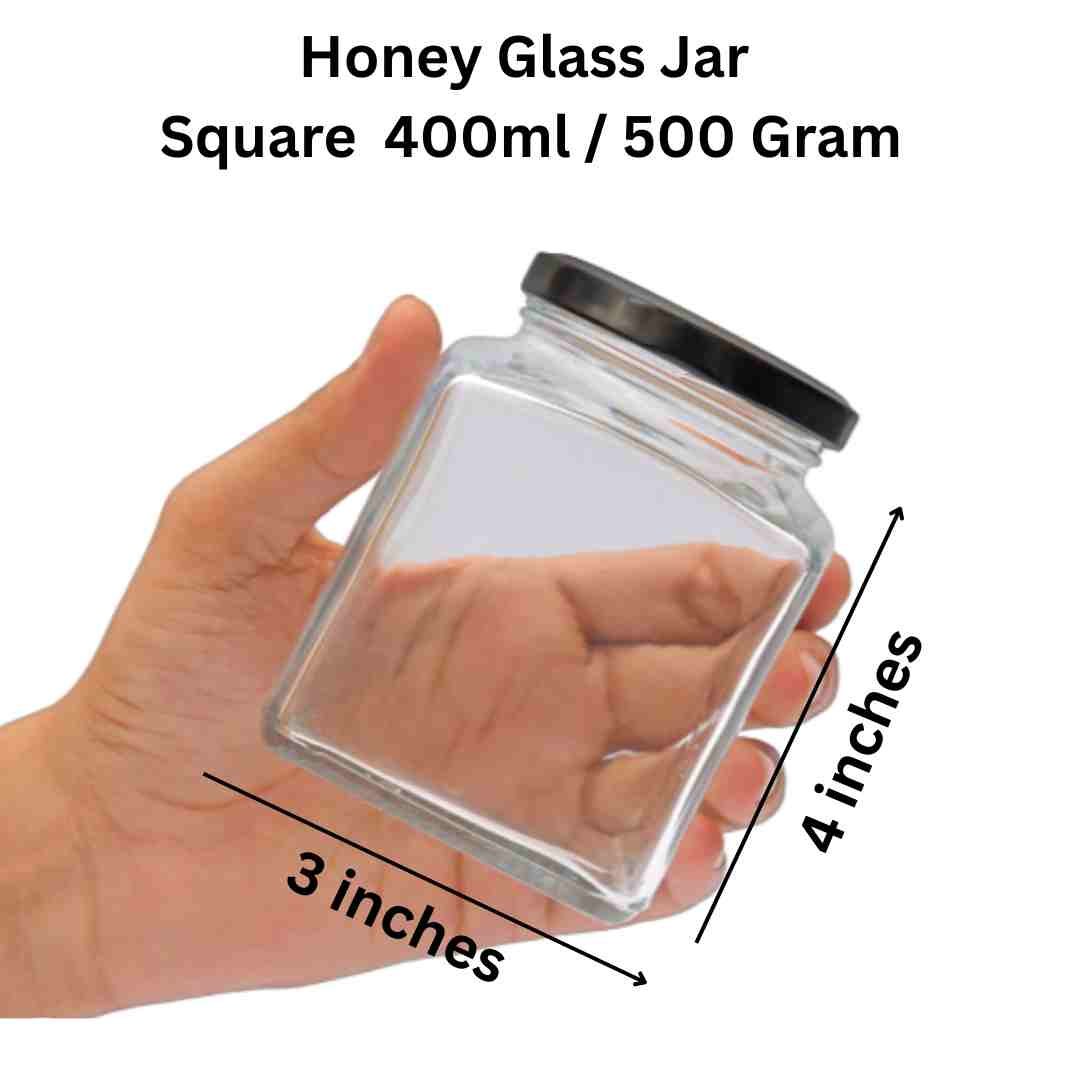 Honey Glass Jar Square 400ml / 500 Gram - Jarsify
